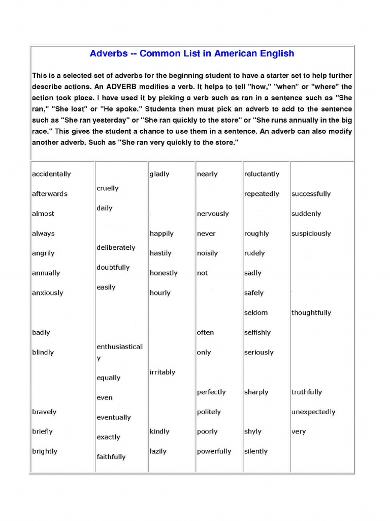 Important Adverbs | PDF | Semantic Units | Syntax