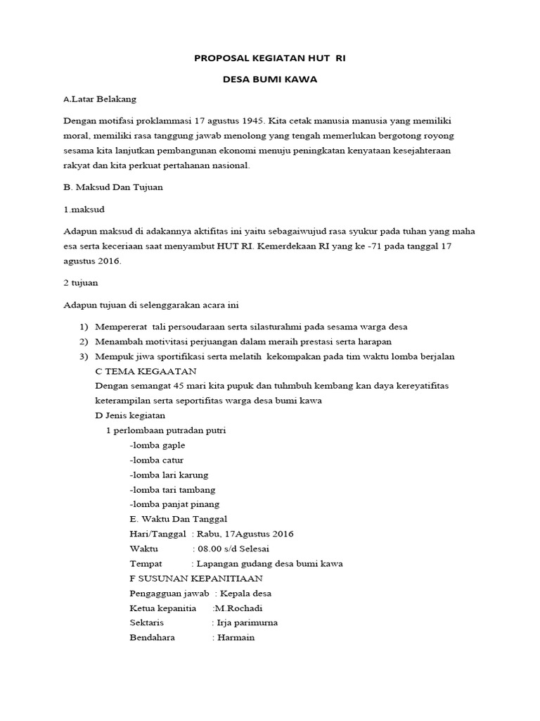 Proposal Kegiatan Hut Ri | PDF | Perjalanan