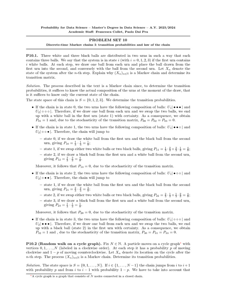 Solution Set P DS 10 | PDF | Markov Chain | Matrix (Mathematics)