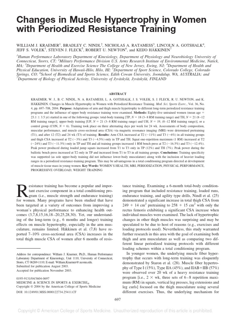 Changes in Muscle Hypertrophy in Women With Periodized Resistance ...