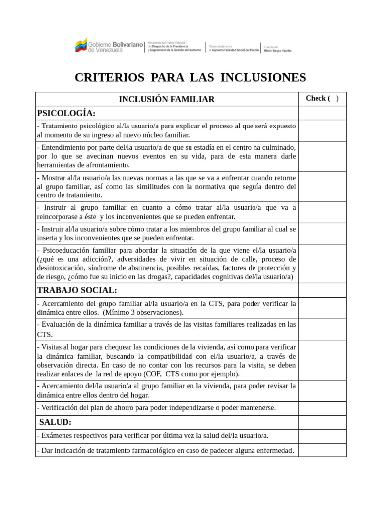 Criterios de Tipos de Inclusiones | PDF | Sicología | Trabajo Social