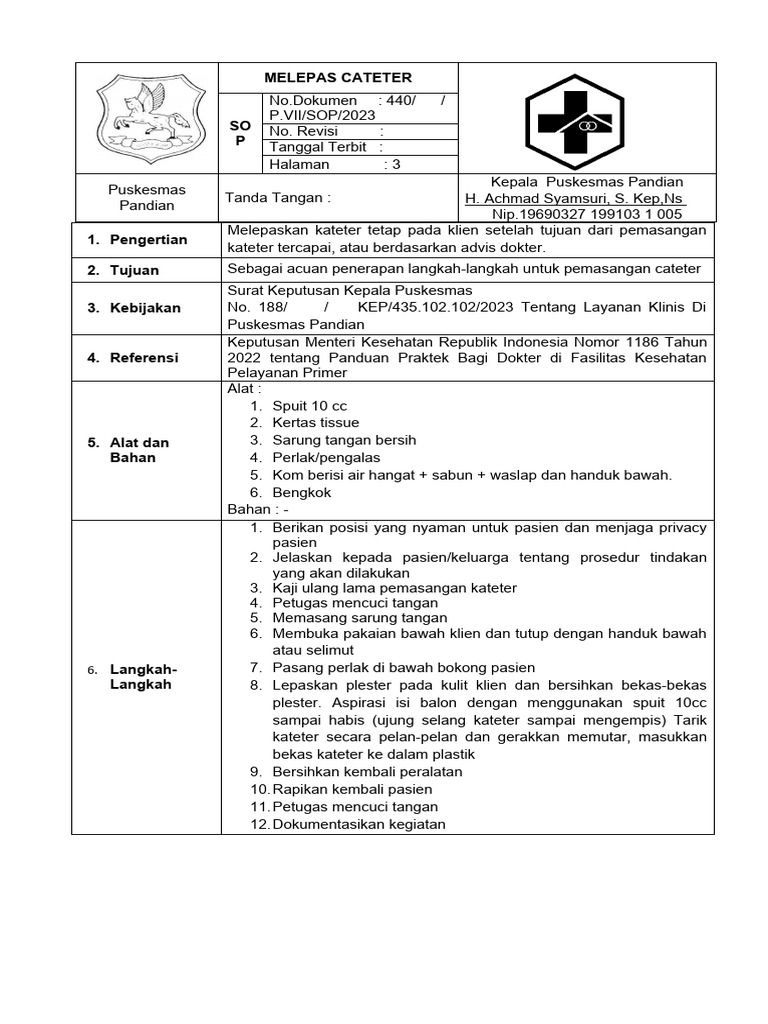 27 SOP Melepas Kateter | PDF | Griya & Taman | Sains & Matematika