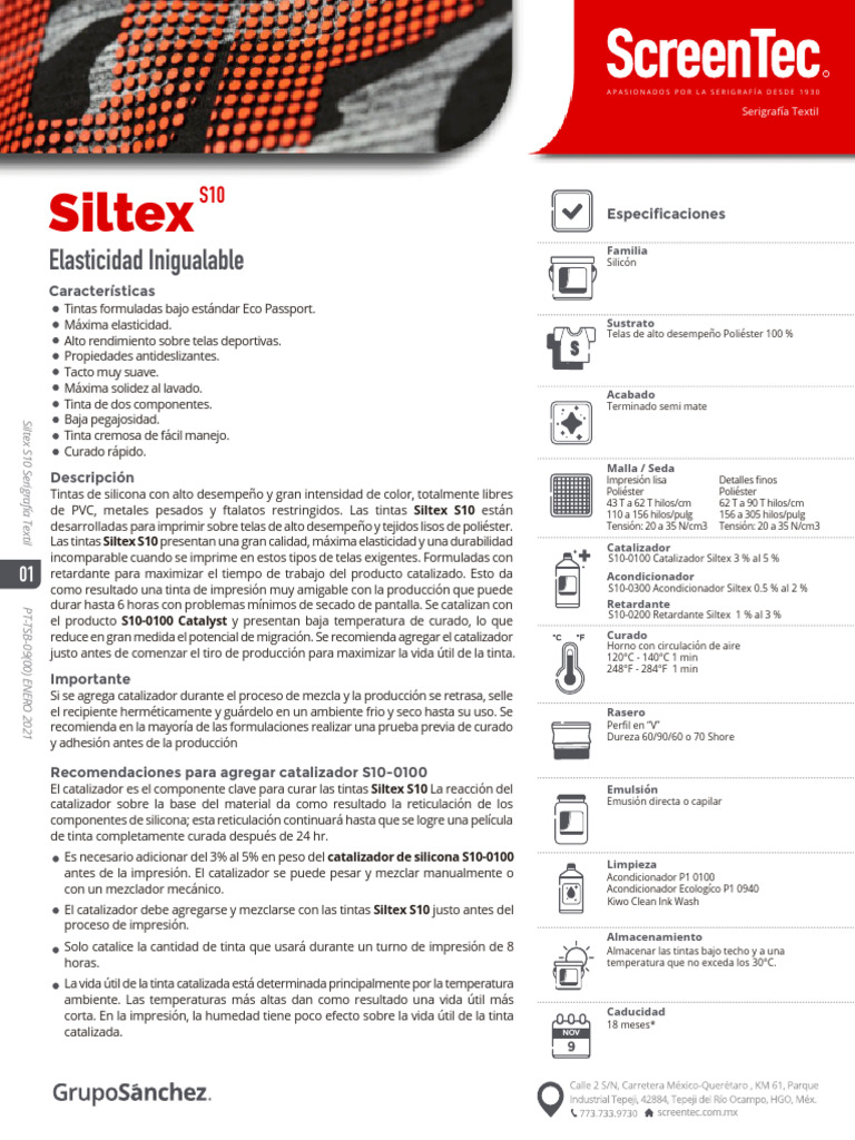 Tintas Siltex S10 para Serigrafía Textil | PDF | Textiles | Sustancias ...