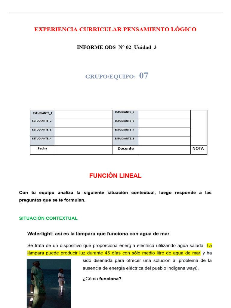 INFORME ODS #02 - U3 - Equipo - 07 | PDF | Variable (Matemáticas) | Pendiente