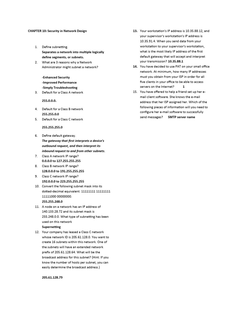 Chapter 10 Practicse Questions Pdf Ip Address Computer Network
