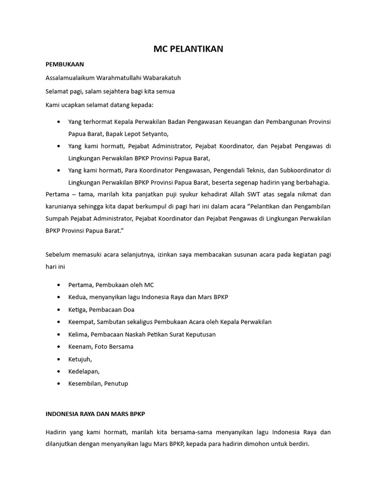 Script MC Pelantikan | PDF