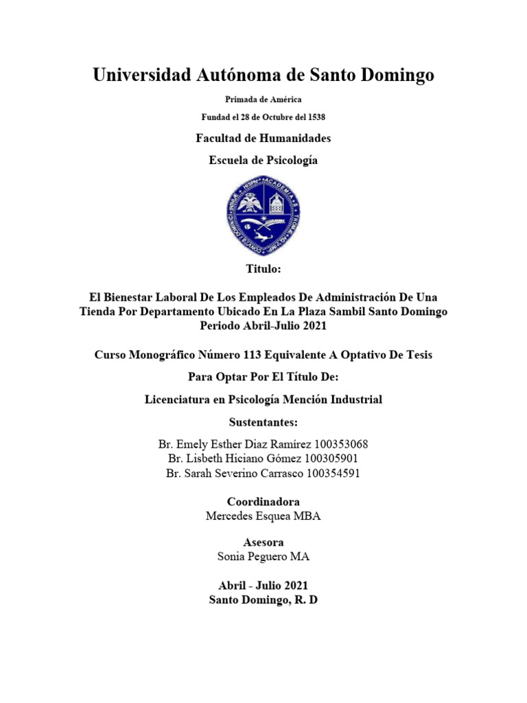 Monografico UASD | Descargar gratis PDF | Bienestar | Business