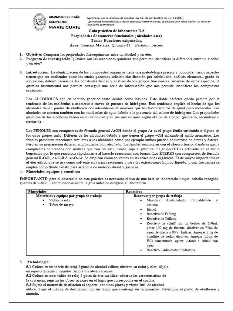 Gu°a PR Ctica de Laboratorio N.6 | PDF | Etanol | Éter
