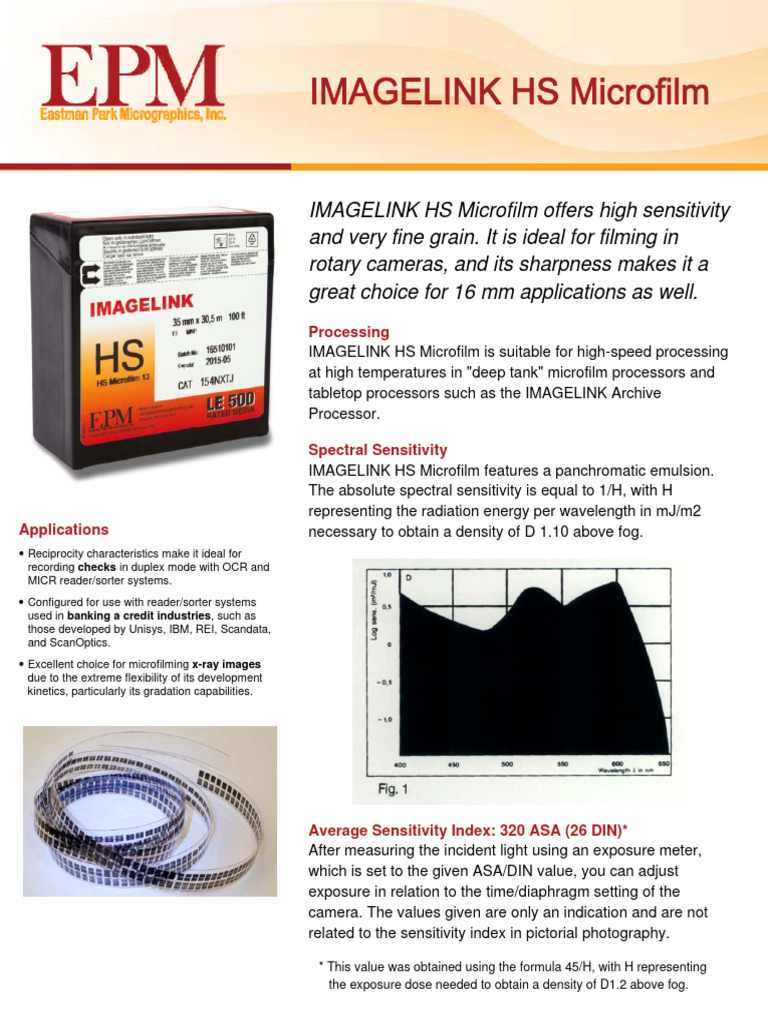 EPM_Imagelink_HS_Microfilm_Technical_Data__Sheet_June_2015 | PDF | Film Speed | Microform