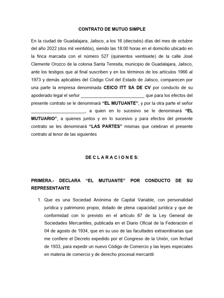 Contrato de Mutuo Simple | PDF | Derecho privado