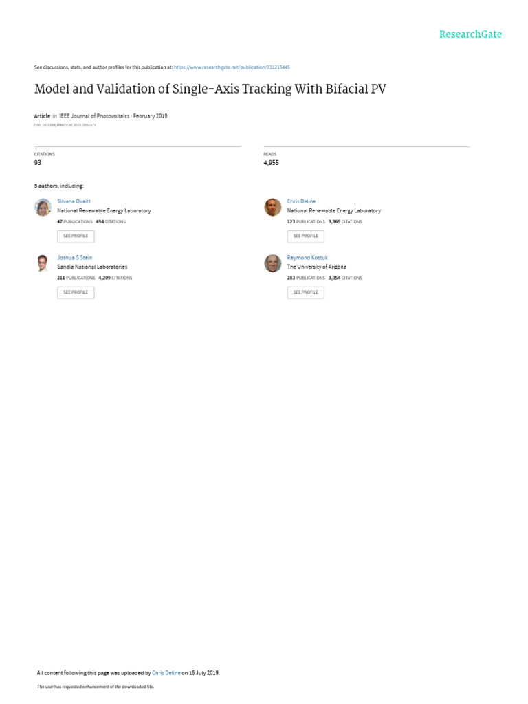Model and Validation of Single Axis Tracking With Bifacial PV | PDF ...