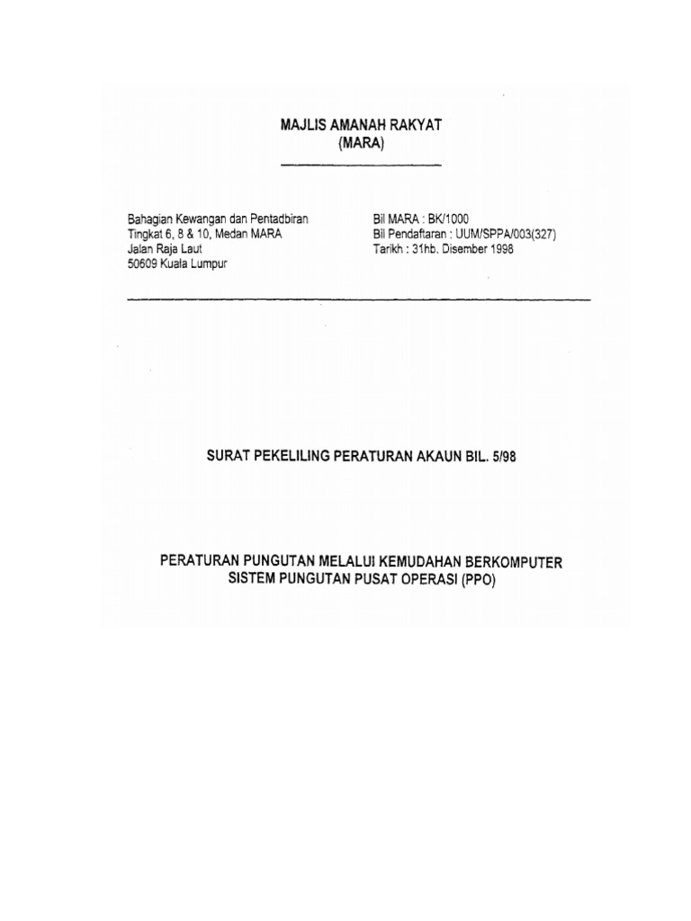 Pekeliling Peraturan Akaun MARA 5-1998-BORANG BAYARAN | PDF
