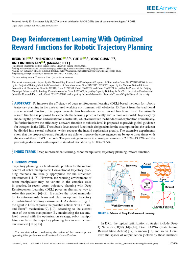 Deep Reinforcement Learning With Optimized Reward Functions For Robotic