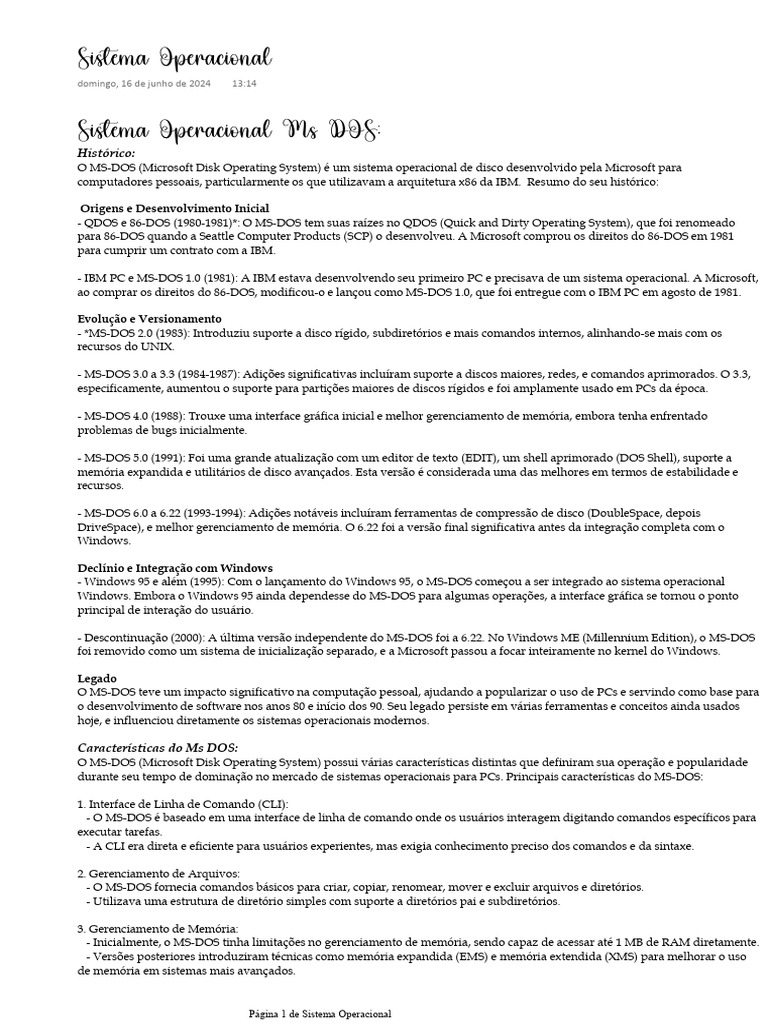 Resumo do MS-DOS e Linux | PDF | Microsoft Windows | Linux