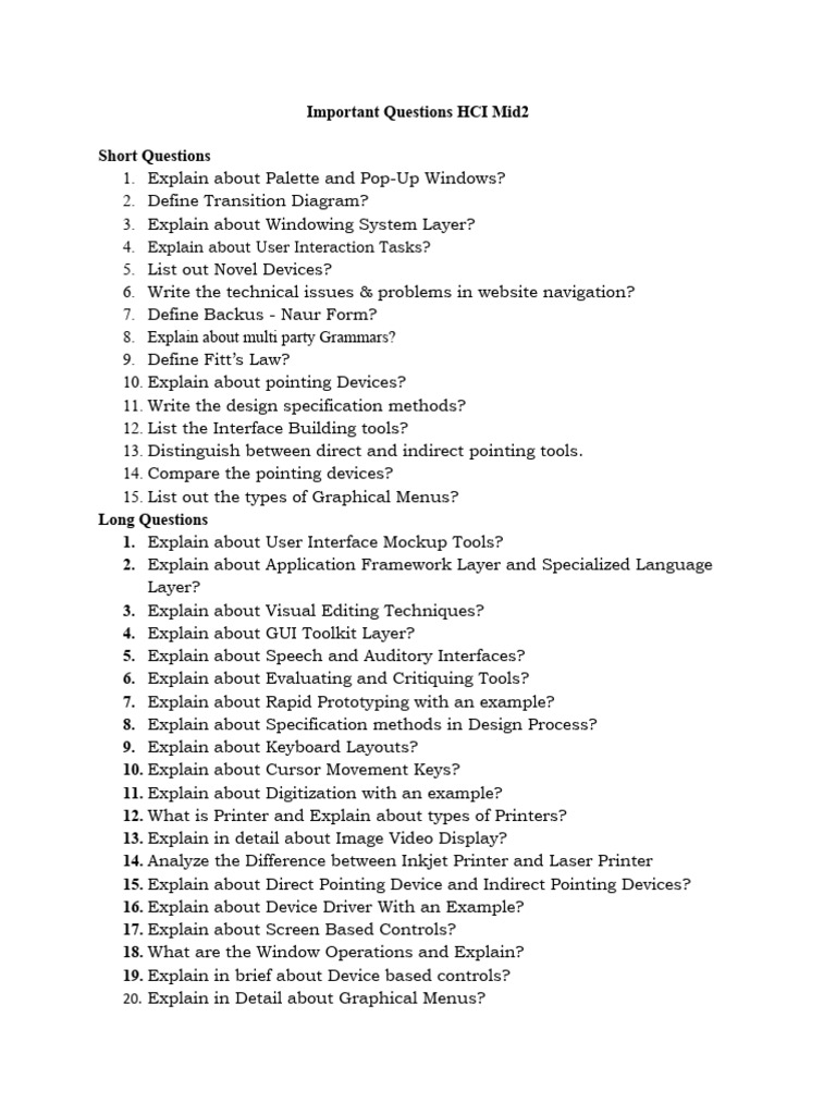 Important Questions Mid2 HCI | PDF