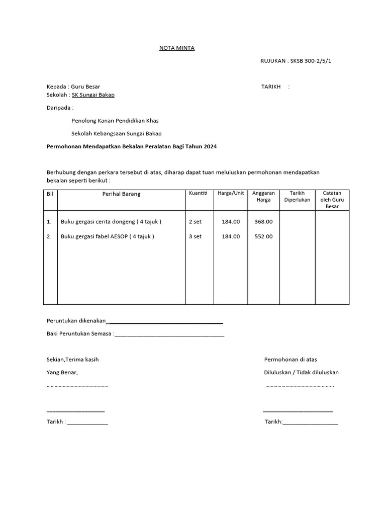 NOTA MINTA Kosong | PDF