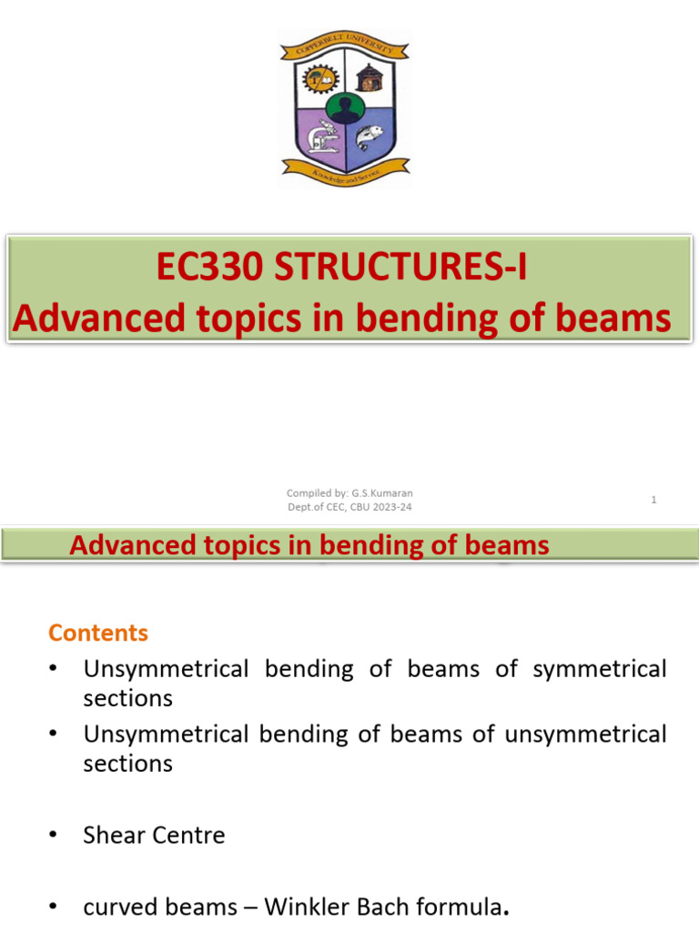 EC330 STRUCTURES-I Advanced Topics in Bending of Beams 2023-24 | PDF | Bending | Beam (Structure)