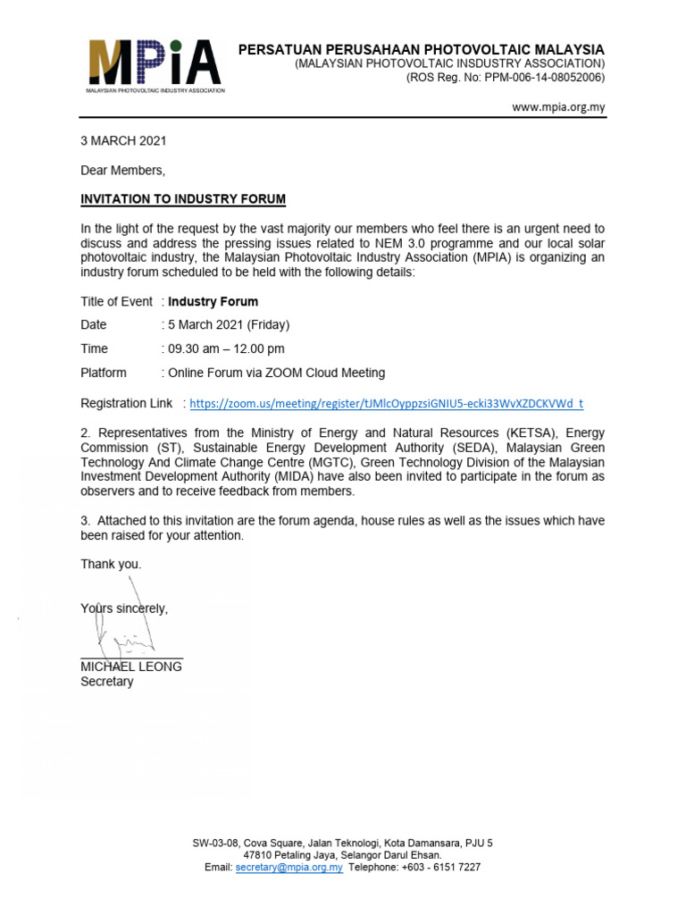 Malaysian PV Industry Forum Invitation | PDF | Photovoltaics ...