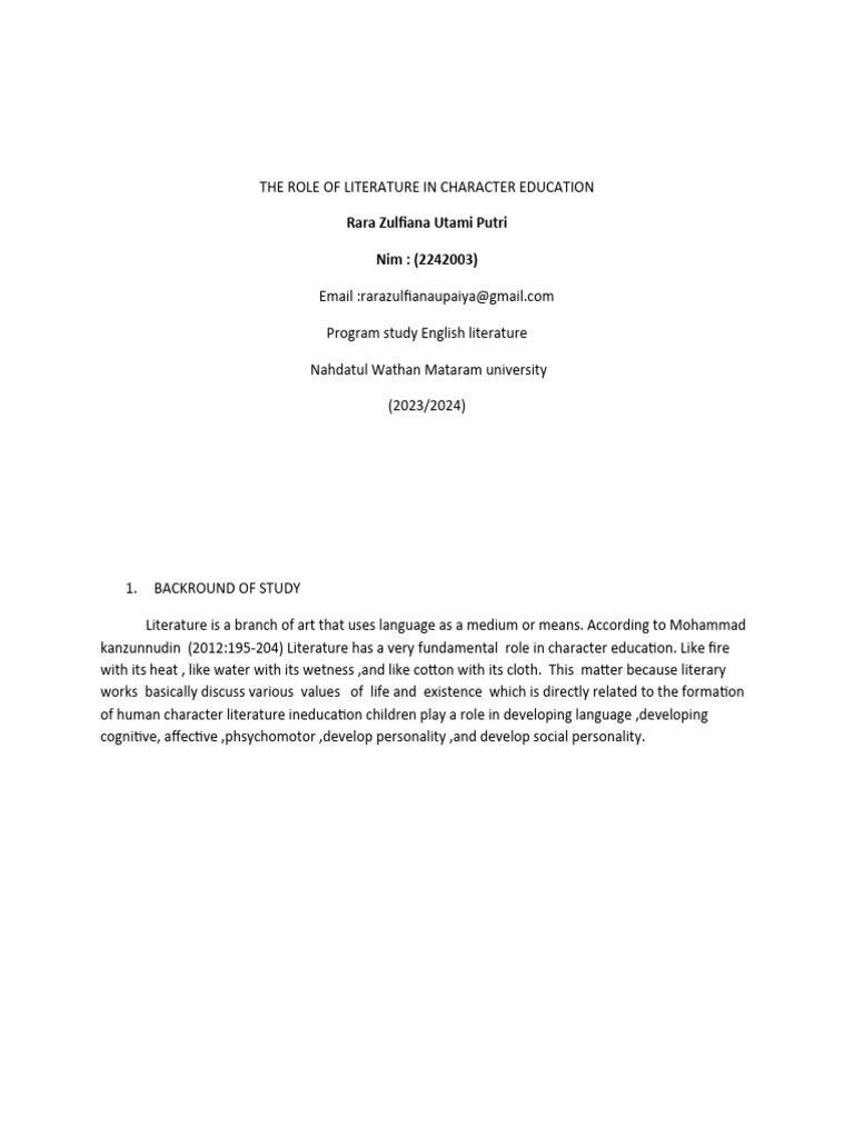 The Role of Literature in Character Education | PDF