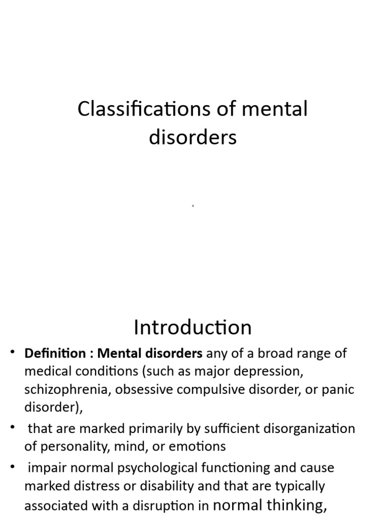 Classifications of Mental Disorders | PDF | Mental Disorder ...