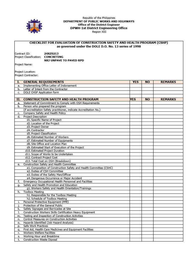 Construction Safety Checklist | PDF | Occupational Safety And Health ...