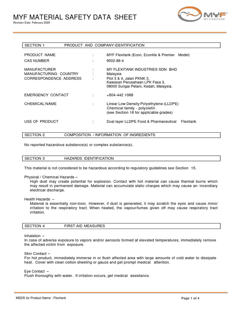 MSDS Flexibag | PDF | Combustion | Materials