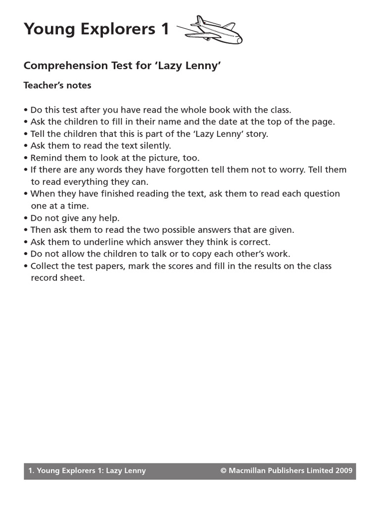 Lazy_Lenny_Assessment_Pack | PDF | Reading Comprehension