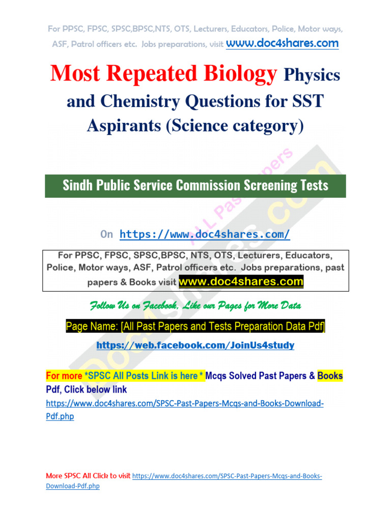 Most Repeated Biology Physics and Chemistry Questions for SST Aspirants ...