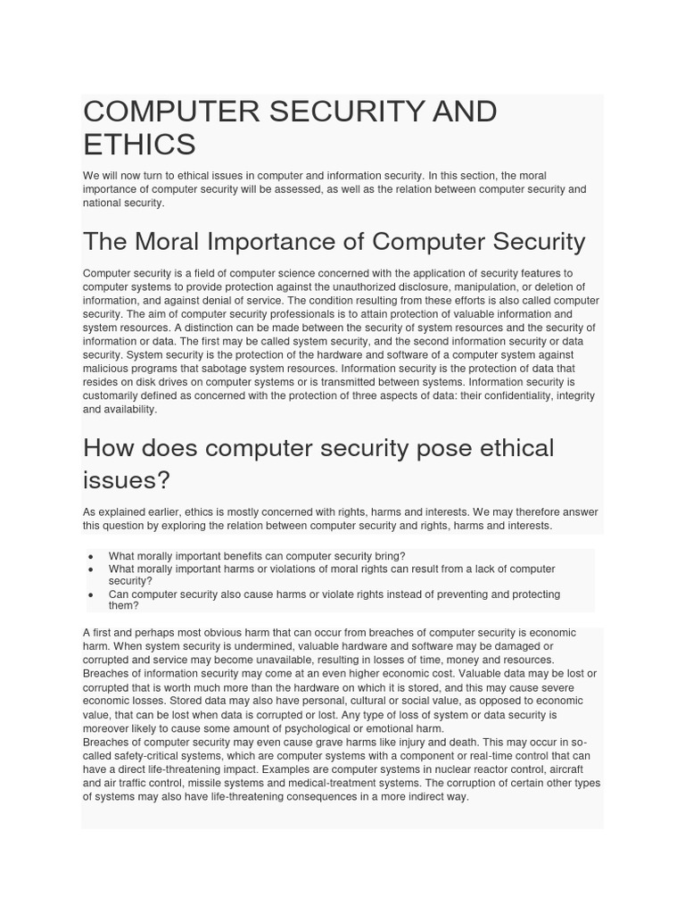 Computer Security and Ethics | PDF | Computer Security | Security