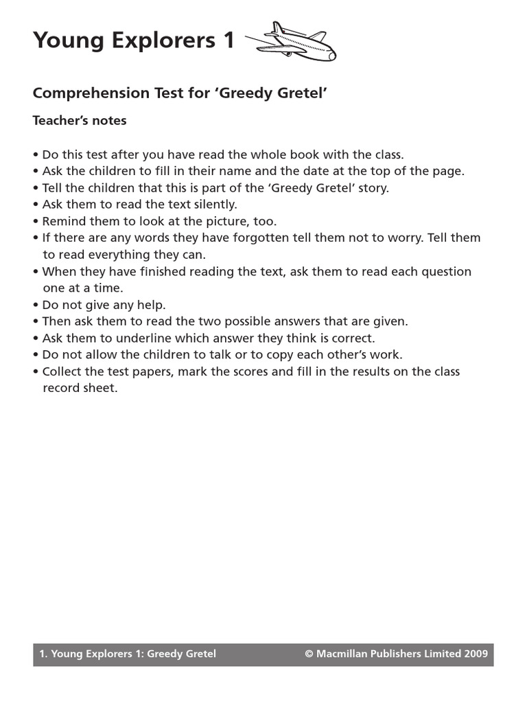 Greedy Gretel Comprehension Test | PDF | Reading Comprehension