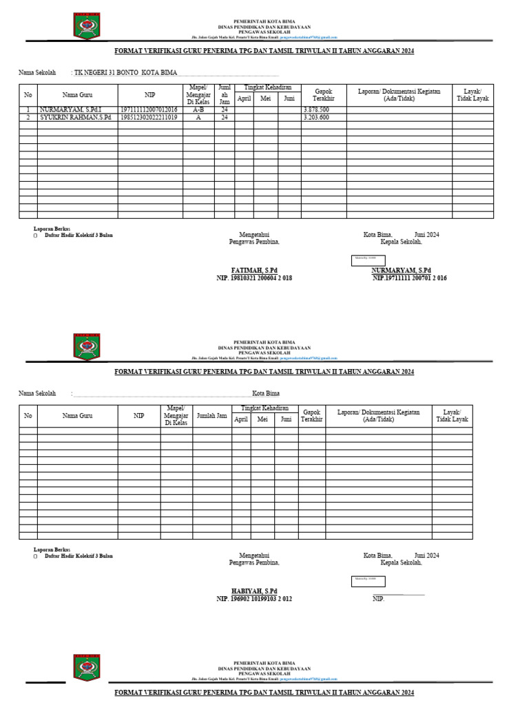 FORMAT VERIFIKASI GURU PENERIMA TUNJANGAN PROVESI TK 2024 | PDF
