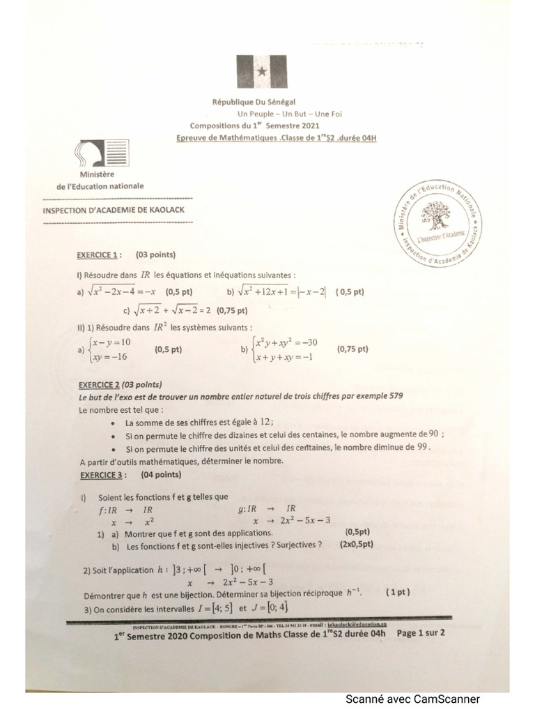 1s2 Compo 1sem Kaolack 2021 | PDF