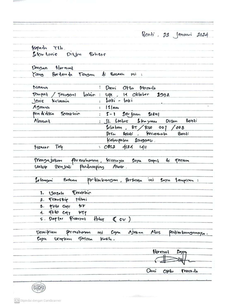 Surat Lamaran DANI | PDF