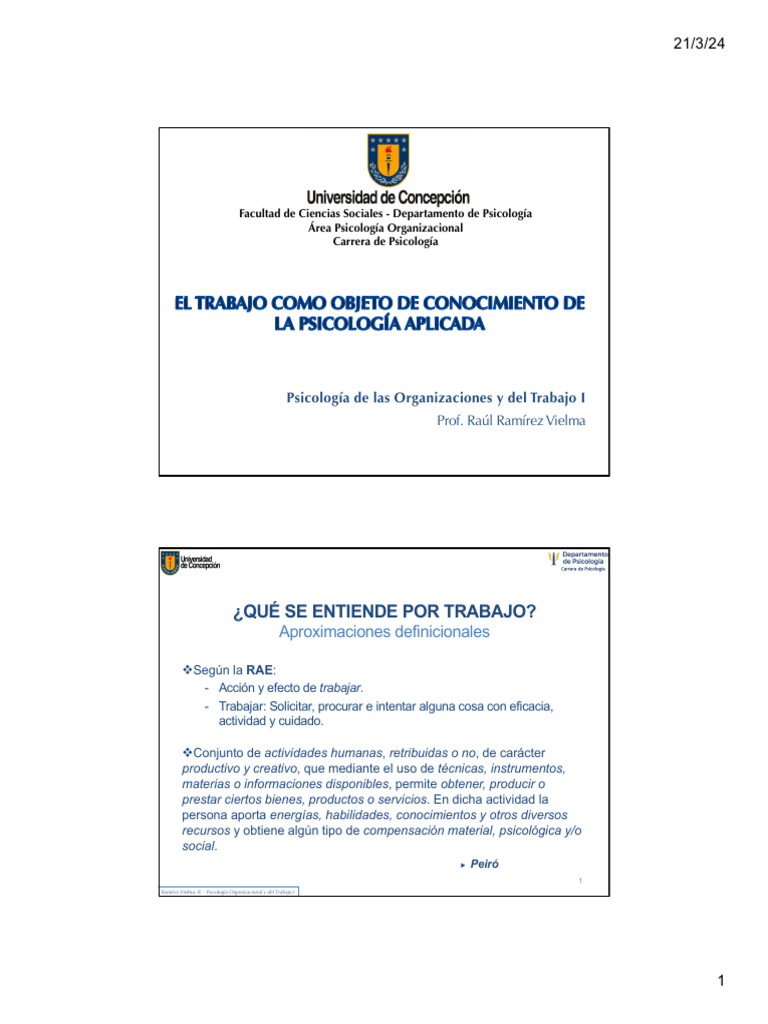 02 El Trabajo Como Objeto de Conocimiento de La Psicología Aplicada | PDF | Sicología ...