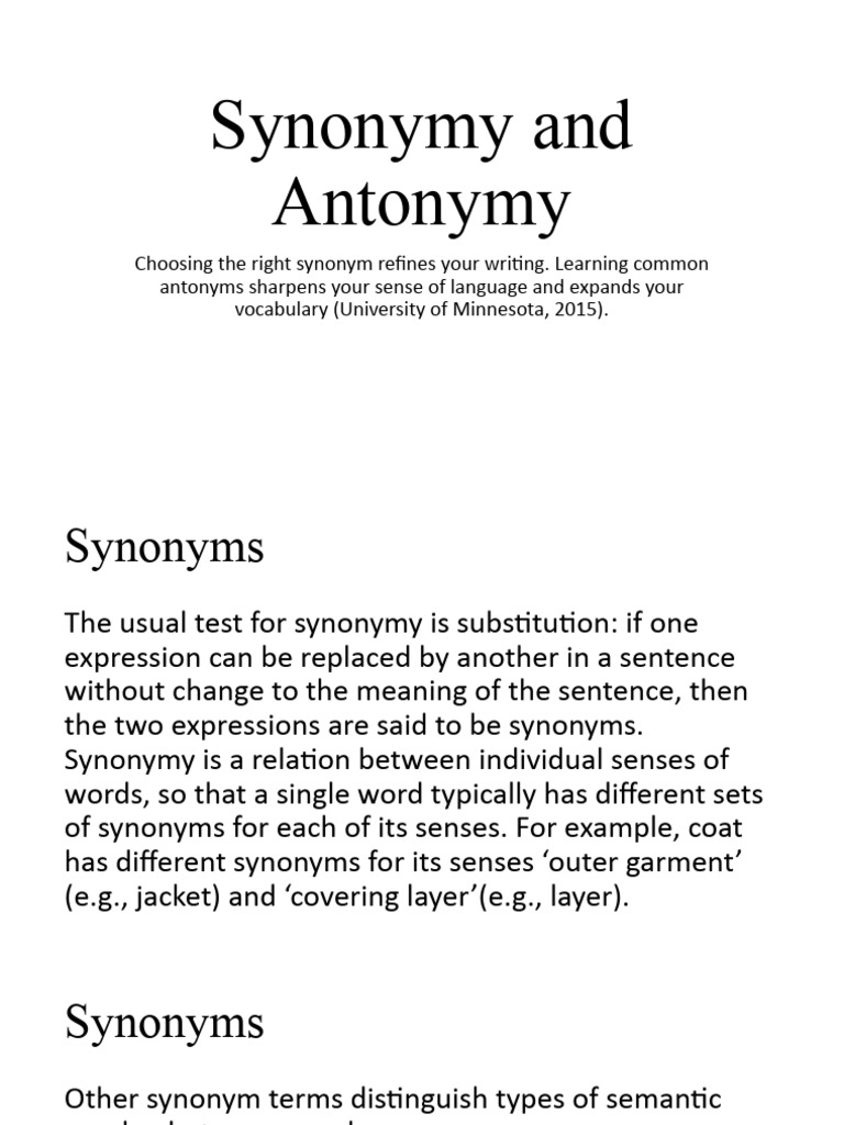 Understanding Synonyms and Antonyms | PDF | Lexicology | Linguistics