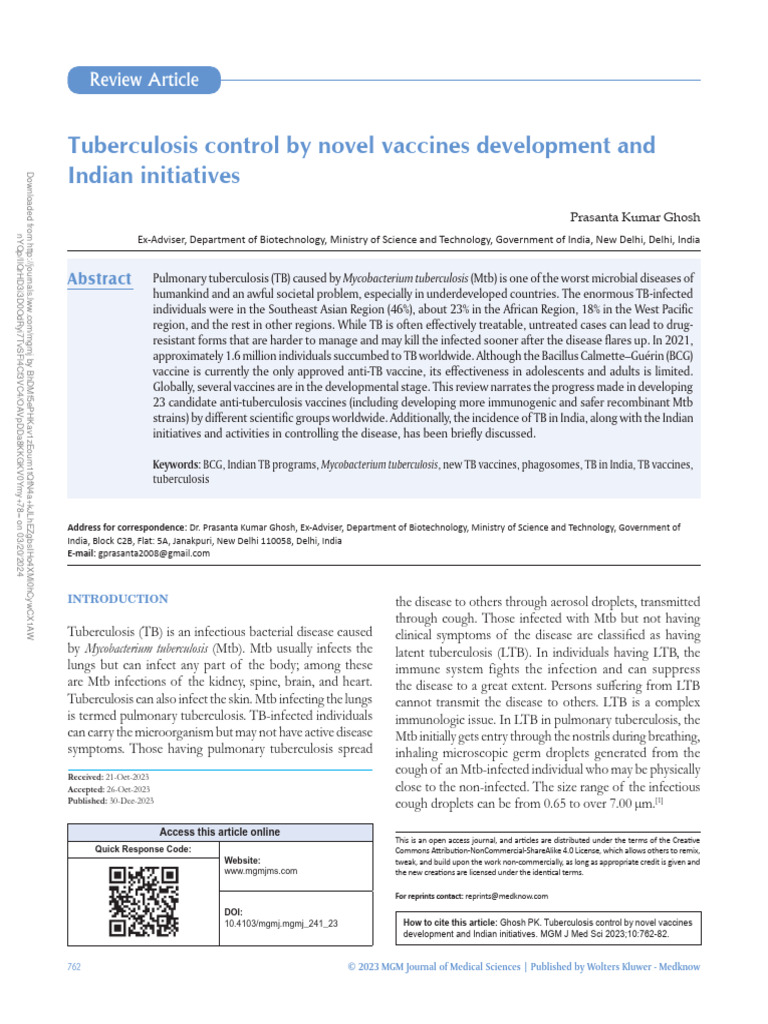Tuberculosis Control by Novel Vaccines Development.24 | PDF ...