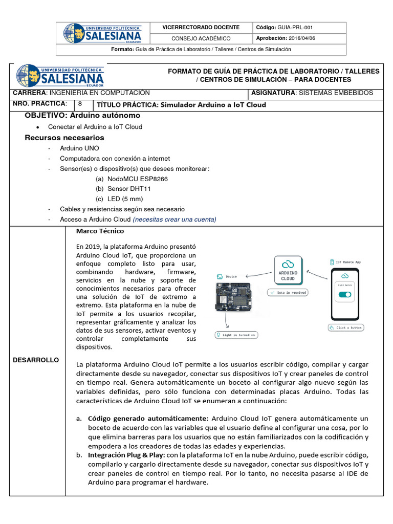 Guía Práctica de Laboratorio SISEMB-2024-64 008 - Programación Arduino A IoT Cloud | PDF ...