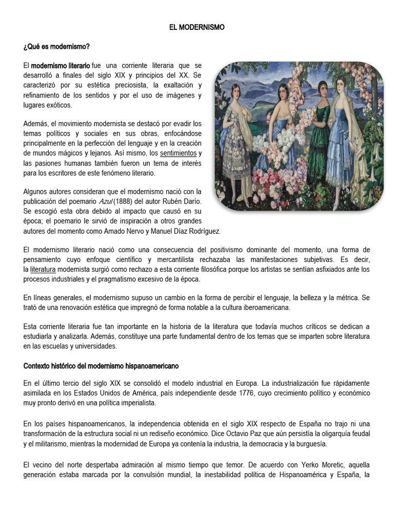 El Modernismo | PDF | Poesía | Educación en artes liberales