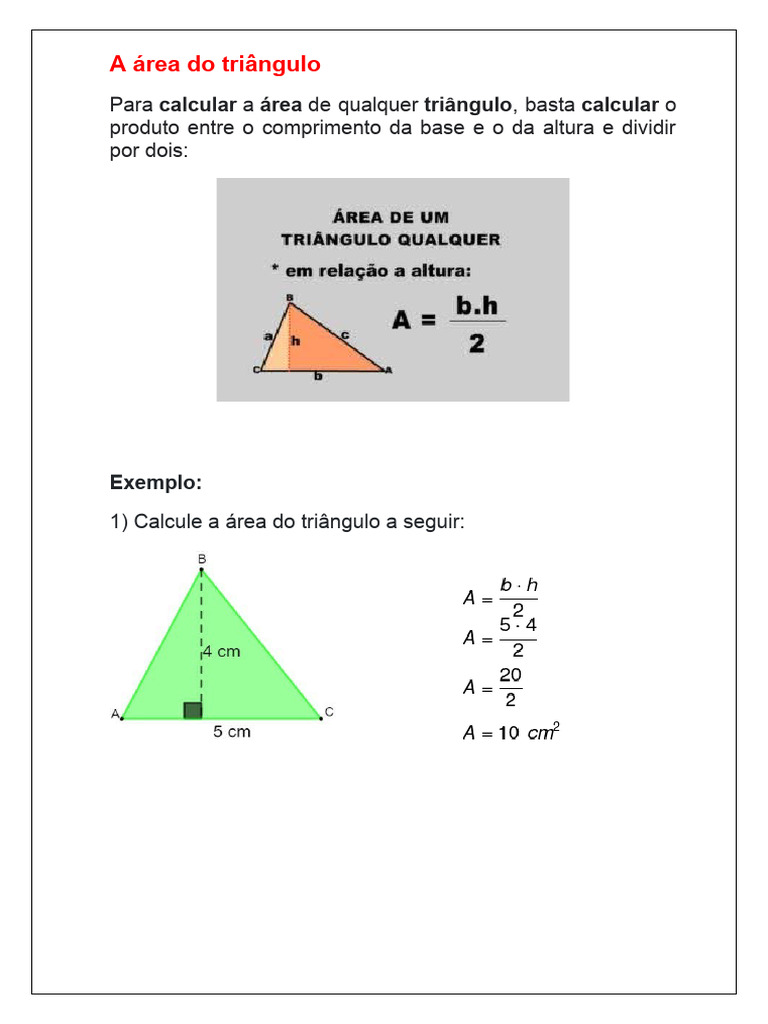 Cálculo da Área do Triângulo: Guia Prático | PDF