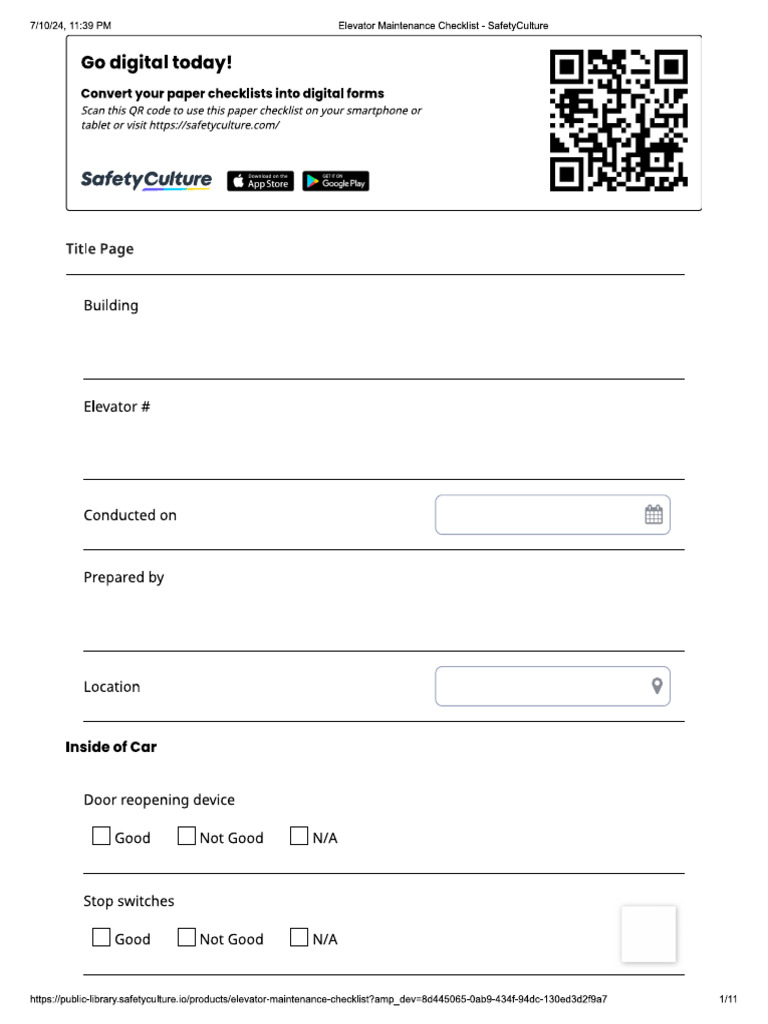 Elevator Maintenance Checklist - SafetyCulture | PDF