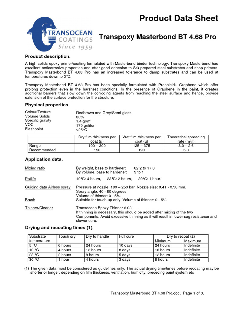 Epoxy Primer: Transpoxy Masterbond BT 4.68 | PDF | Paint | Building Engineering