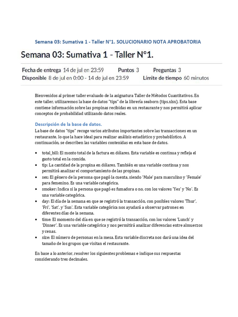 Semana 03 Sumativa 1 Taller 1 Solucionario Nota Perfecta | PDF | Bases ... Semana 03 Sumativa 1 Taller 1 Solucionario Nota Perfecta | PDF | Bases ...