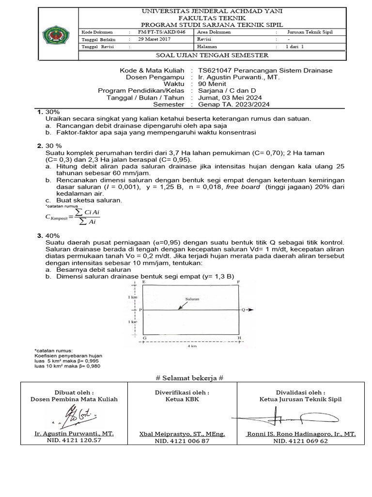 Soal Uts Drainase 2024 Kelas C Dan D | PDF | Sains & Matematika