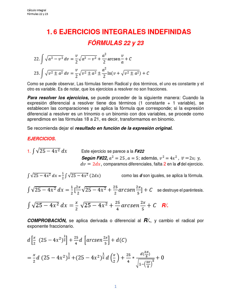 Ejercicios de Integrales Indefinidas | PDF | Integral | Matemáticas ...