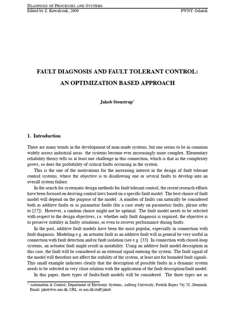 Fault Diagnosis and Fault Tolerant Control: An Optimization Based Approach | PDF | Control ...