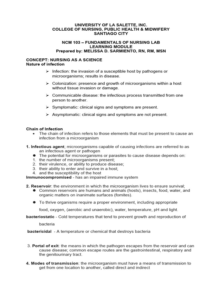 Infection Control Handout | PDF | Infection | Pathogen