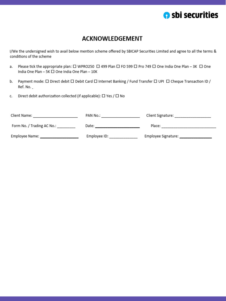 SBICAP Securities Scheme Acknowledgement Form | PDF | Business