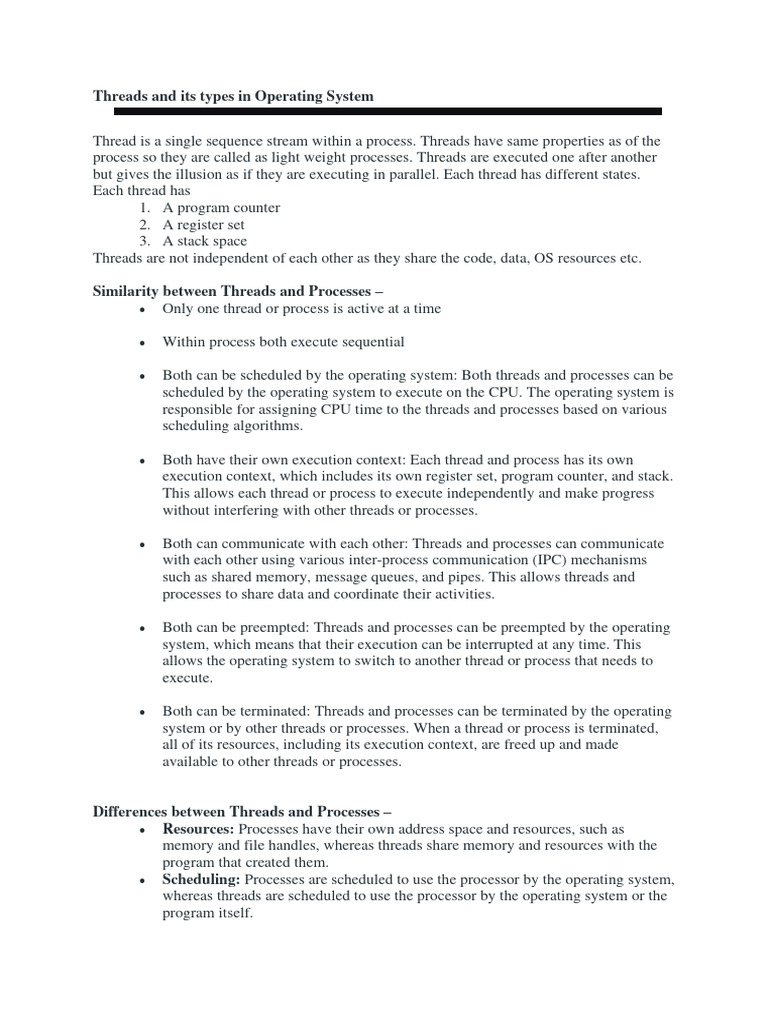 Threads And Its Types In Operating System Pdf Thread Computing Process Computing