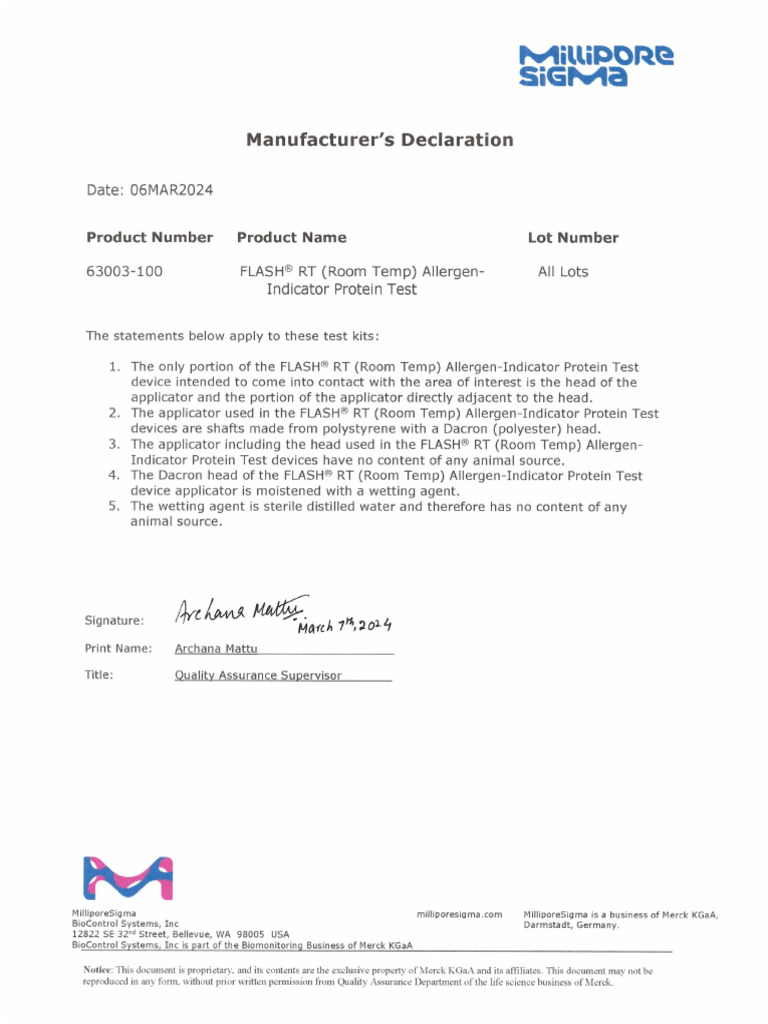000 63003BC Flash Allergen - Declaration | PDF