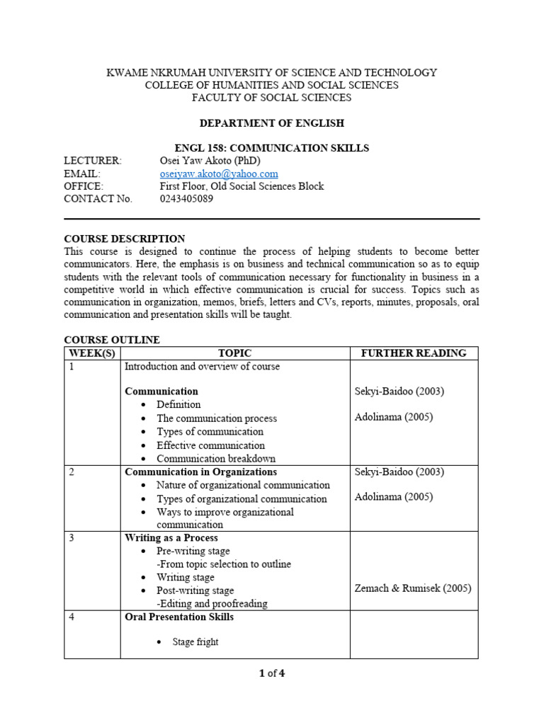 Communication Skills Course Outline | PDF | Memorandum | Communication